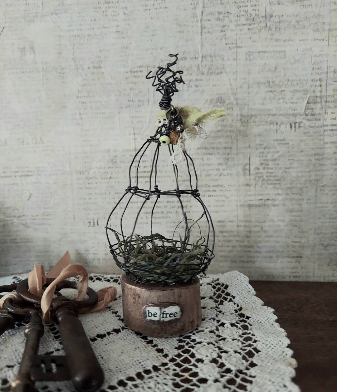 Be Free Wire Cage, Assemblage Cage, Mixed Media Art, Handmade Cage ...