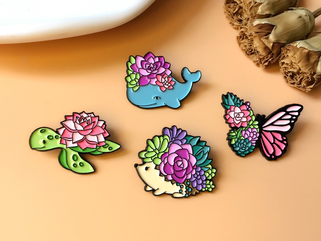 Flowers and Animals Enamel Pin, Cute Badge Pin, Lapel Pin, Collar Pin ...