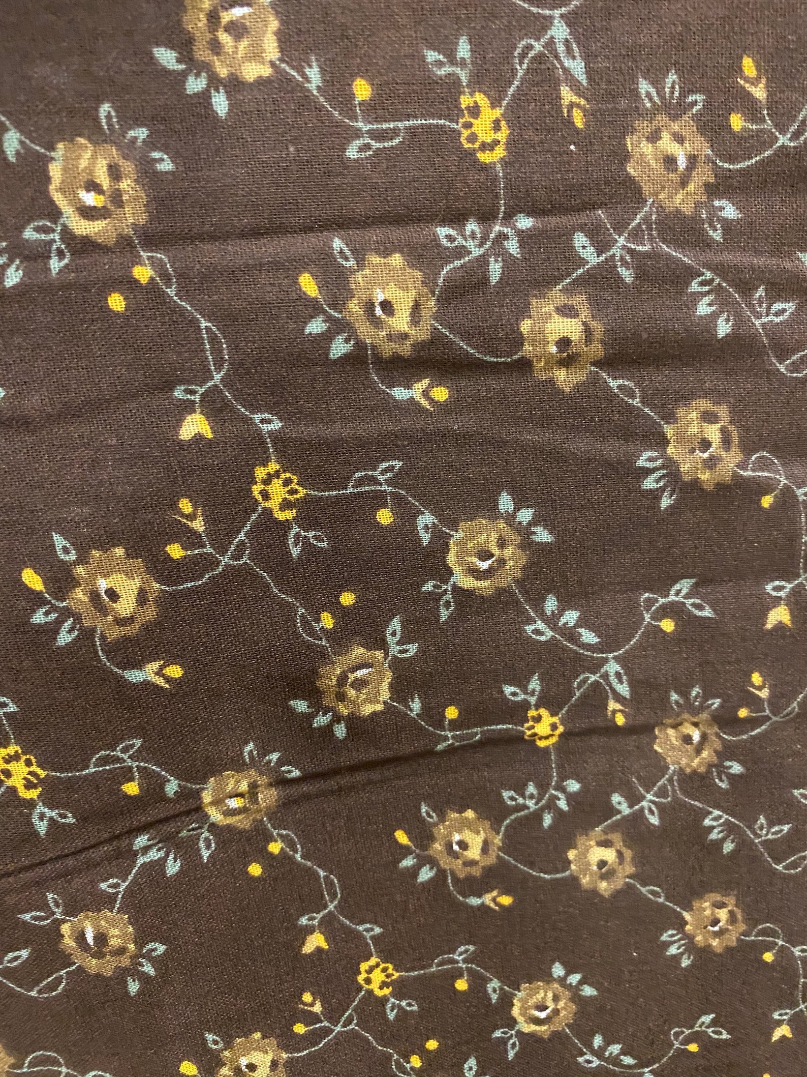 Brown Floral Print Cotton blend Broadcloth Fabric 5 1/16 | Etsy