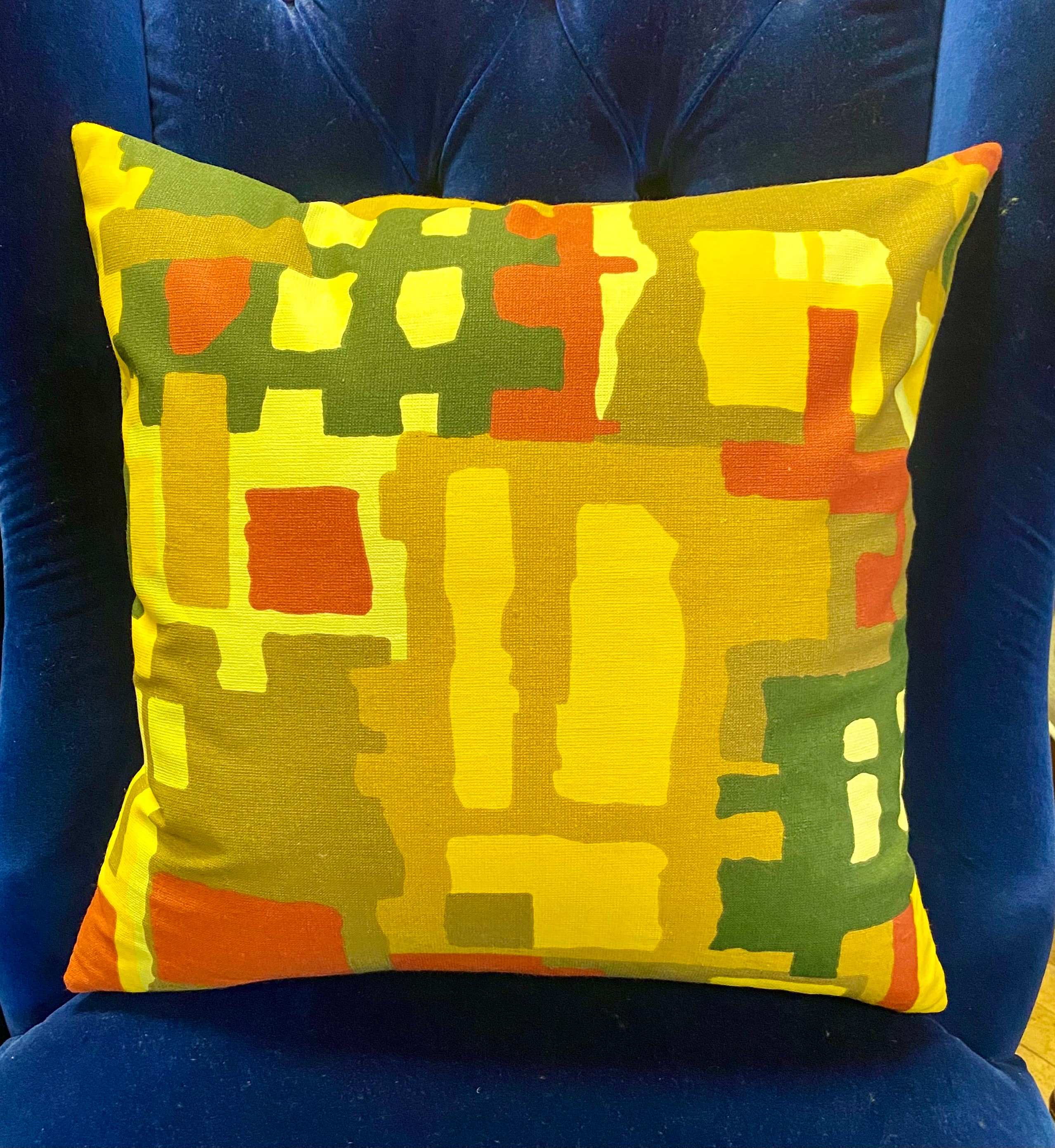 Vintage 1970’s Swanky MCM Green Yellow Orange Abstract Pillow Cover ...
