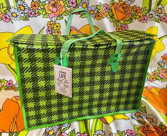 Vintage 1960’s MOD Plastic Patchwork Tote Utility Bag - Gem