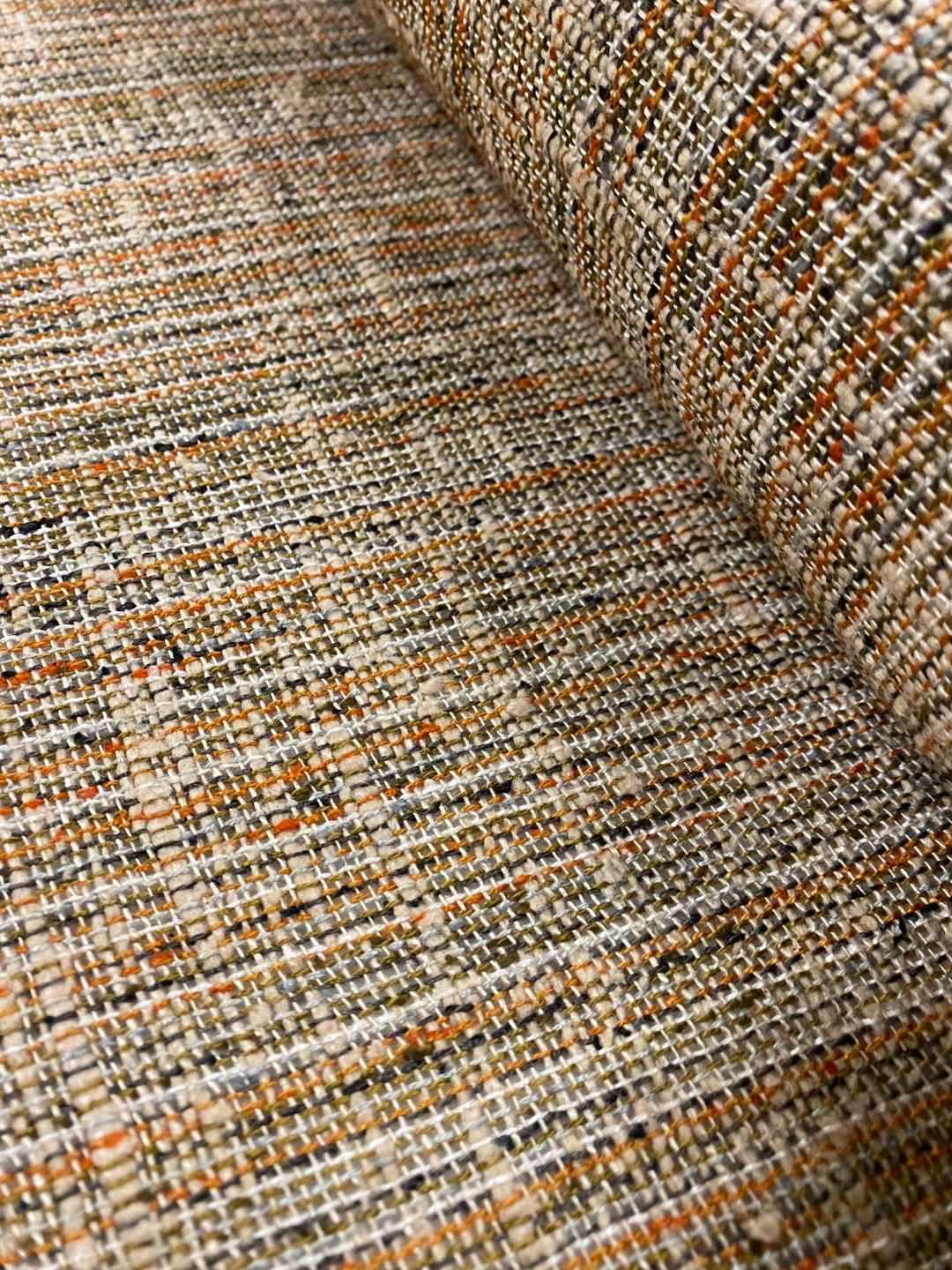 Vintage 1970’s MCM Drapery Rust Beige White Loose Weave Striped Fabric ...