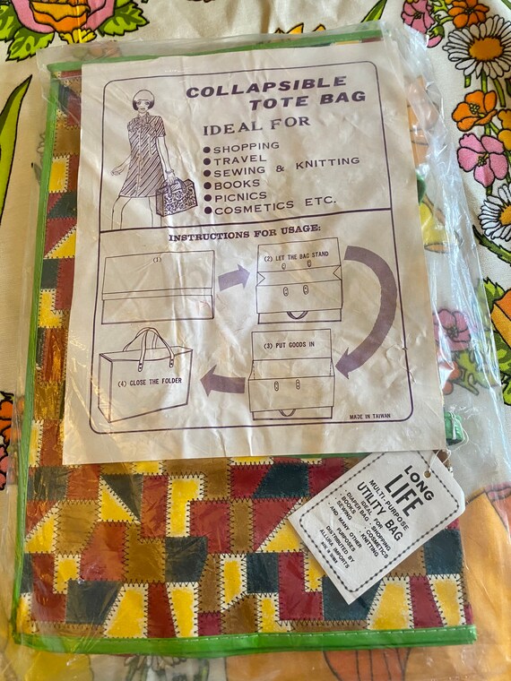 Vintage 1960’s MOD Plastic Patchwork Tote Utility Bag - Gem