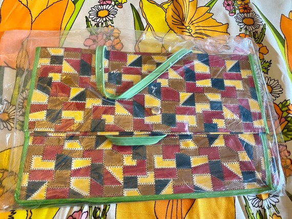 Vintage 1960’s MOD Plastic Patchwork Tote Utility Bag - Gem