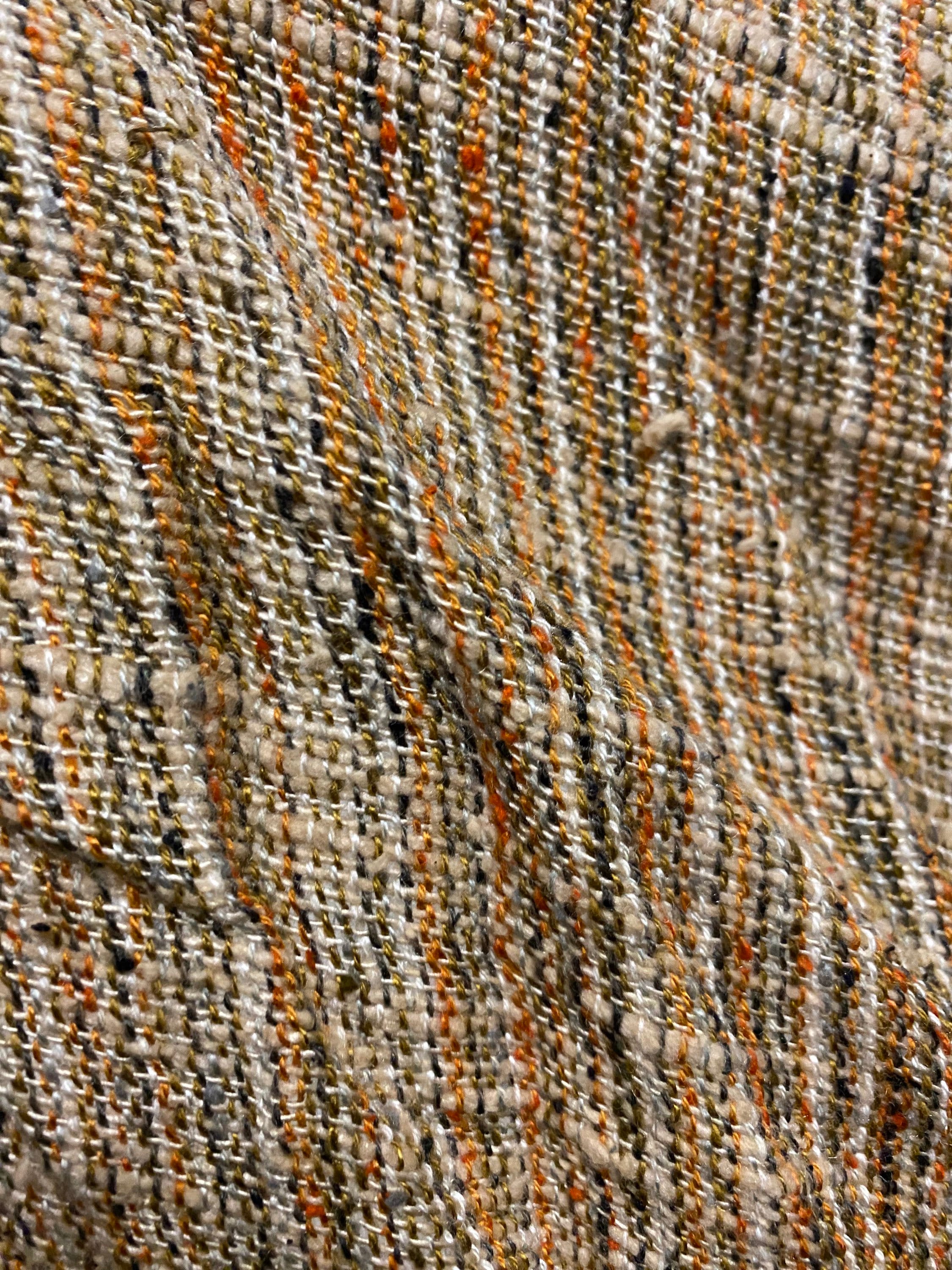 Vintage 1970s MCM Drapery Rust Beige White Loose Weave Striped Fabric ...