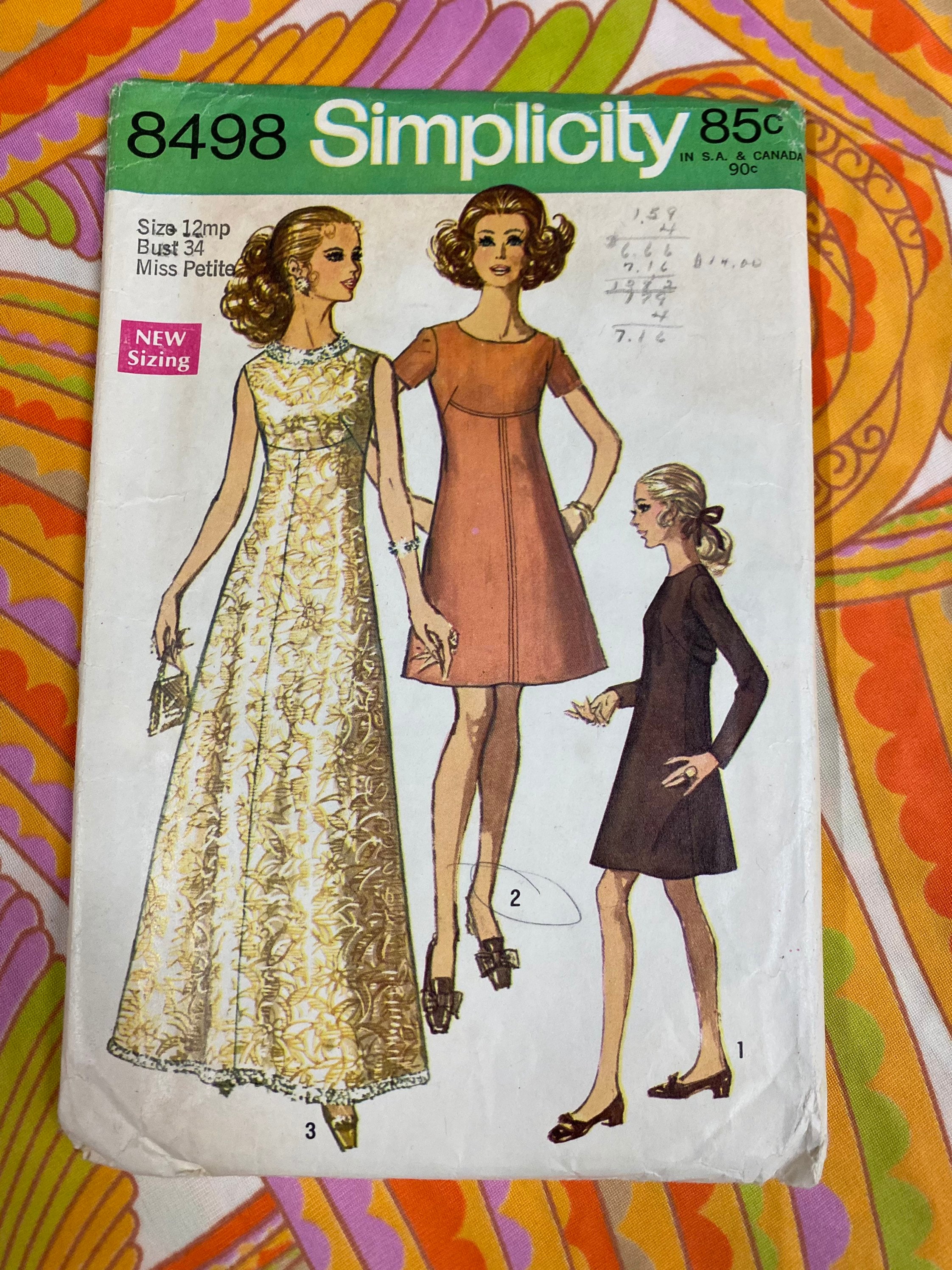 Vintage 1969 Simplicity 8498 Dress Pattern 60s Hippie Boho Maxi - Etsy
