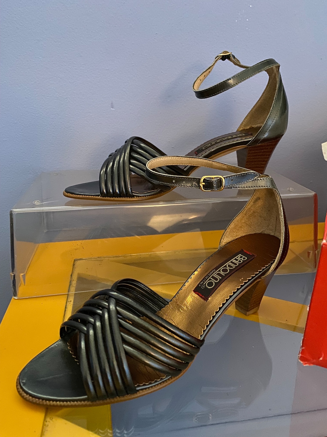 Vintage 1980’s Bandolino Leather Shoes 6 Grandma Sandals 2” Heels Italy ...