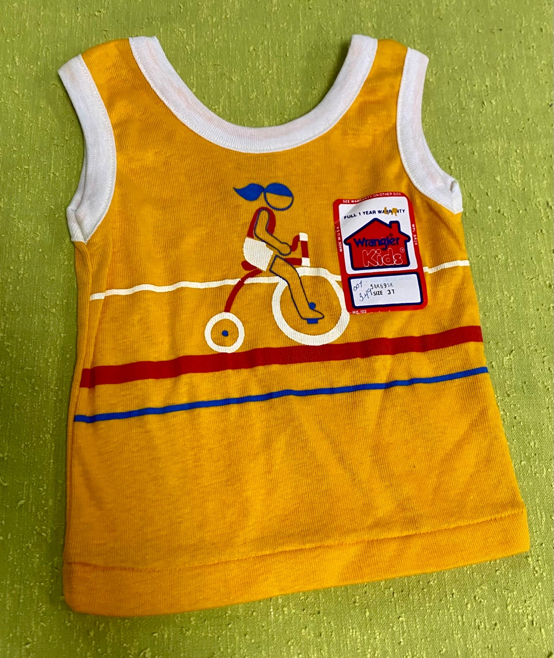 Vintage 1970s Wrangler Kids Ringer Tank Top Shirt 3T Bicycle Bike Tags ...
