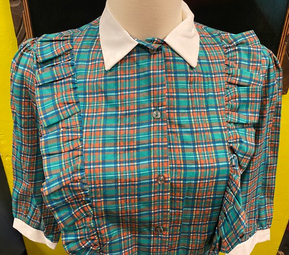 Vintage 1980’s Plaid Ruffle Pretty Tops Shirt Blouse … - Gem