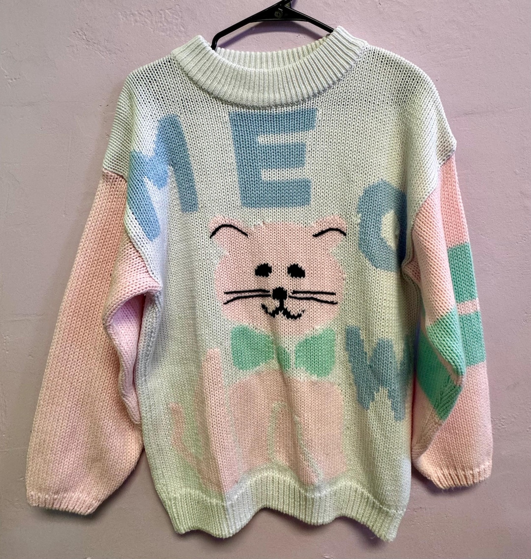 Vintage 1980’s Cherry Stix LTD Meow Cat Sweater Pastel L - Etsy