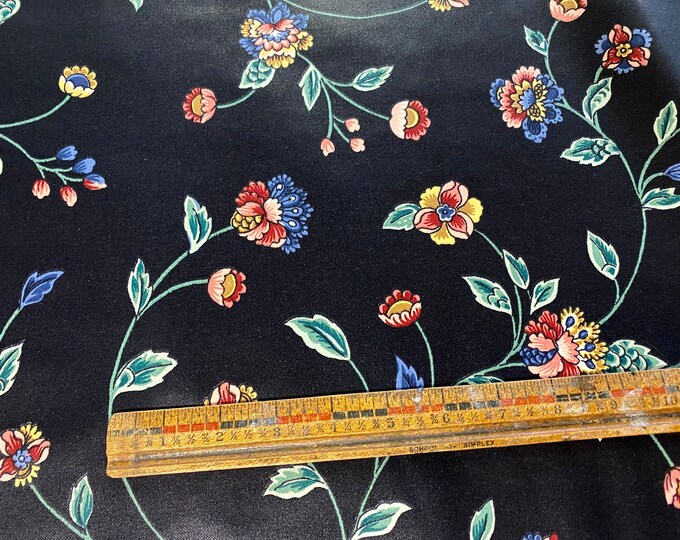 Vintage 1980s Black Floral Chintz Fabric SURREY English Garden Drapery ...