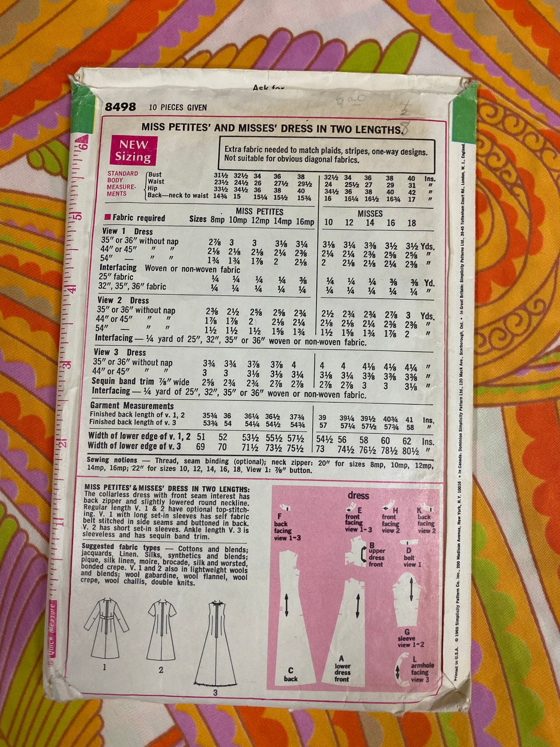 Vintage 1969 Simplicity 8498 Dress Pattern 60s Hippie Boho Maxi - Etsy