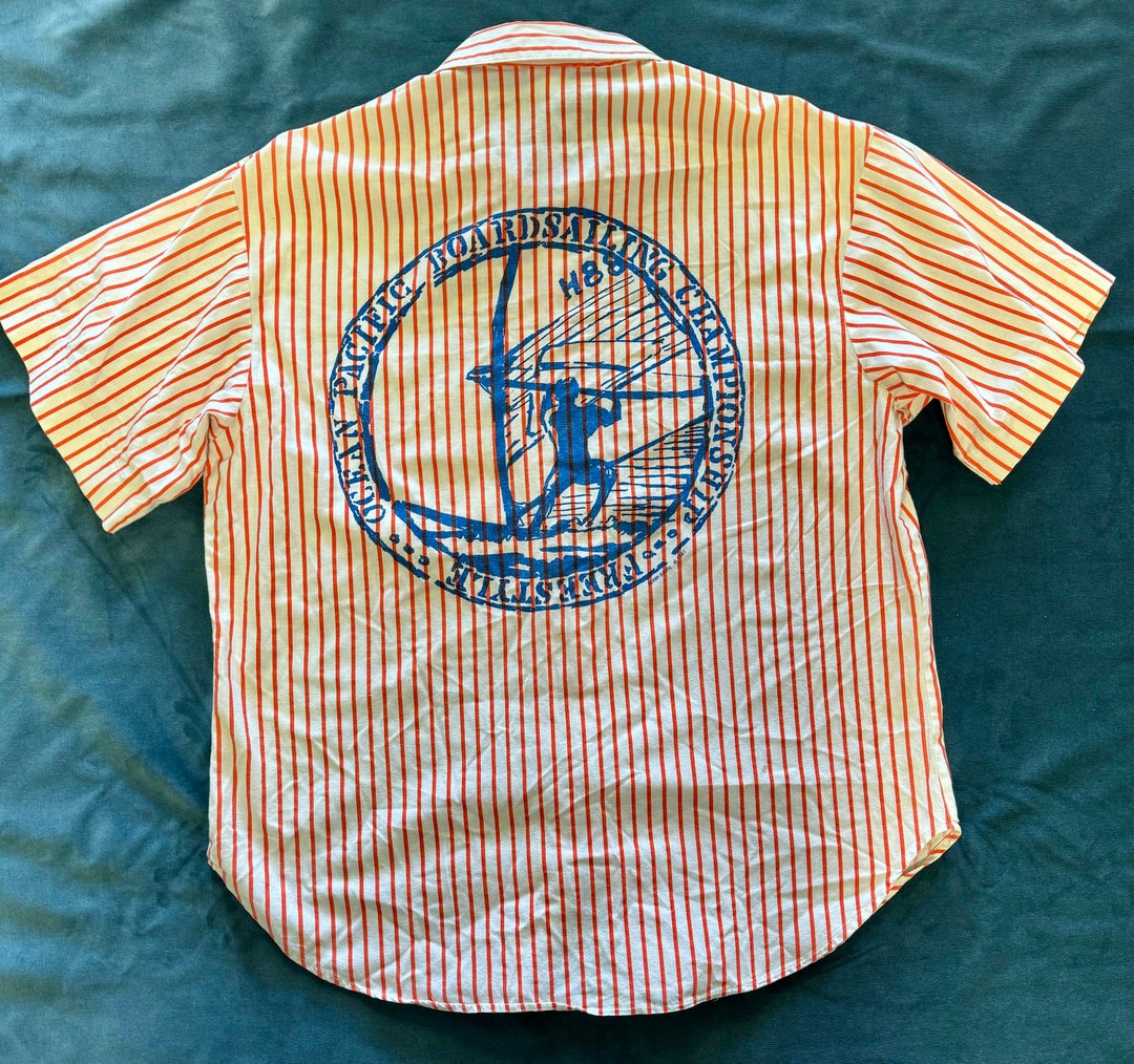 Vintage 80s 1987 OP Ocean Pacific Graphic Surfer Beach Shirt Button ...