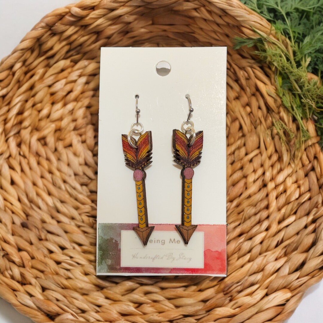 Handmade Lightweight Wooden Colorful Arrow Boho Dangle Earrings - Etsy