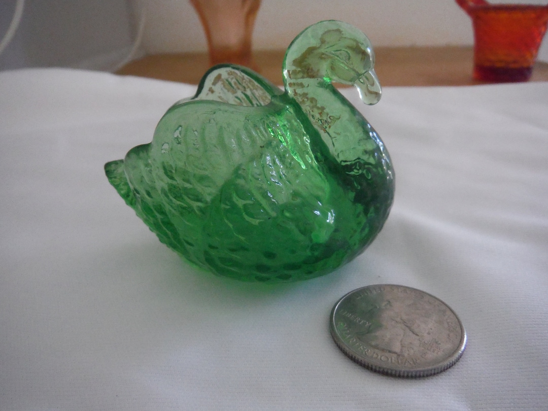 Vintage Small Green Depression Glass Swan Salt Cellar, Toothpick Holder ...