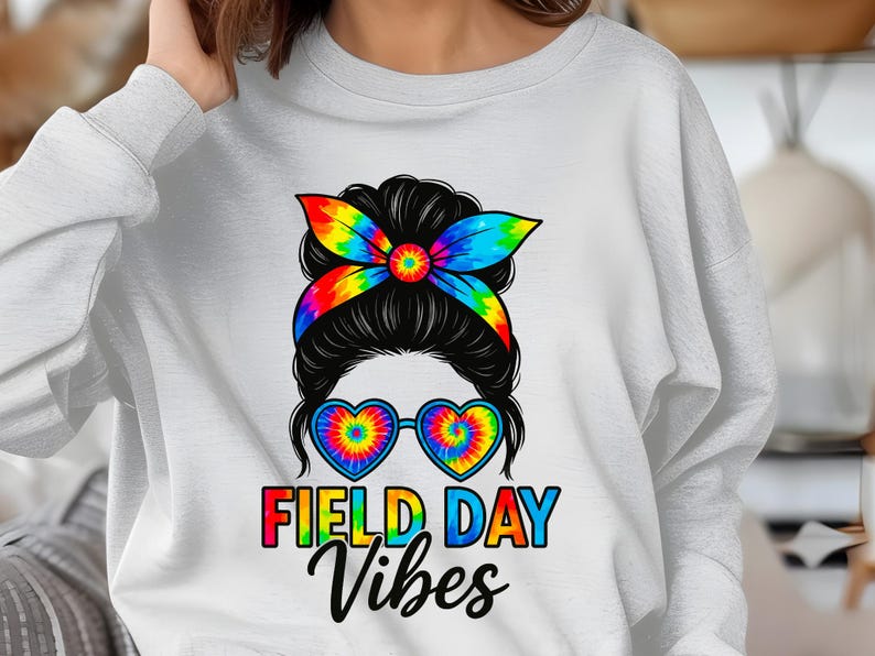 Field Day Vibes SVG PNG DXF Ai - Tie Dye Teacher Hair Bun Design for ...