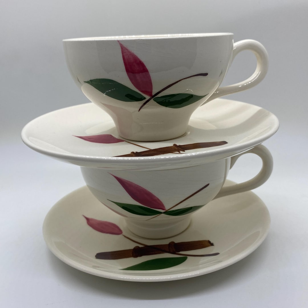 Pair of Vintage Stetson Pottery Bamboo Pattern Tea Cups & Saucers-circa ...
