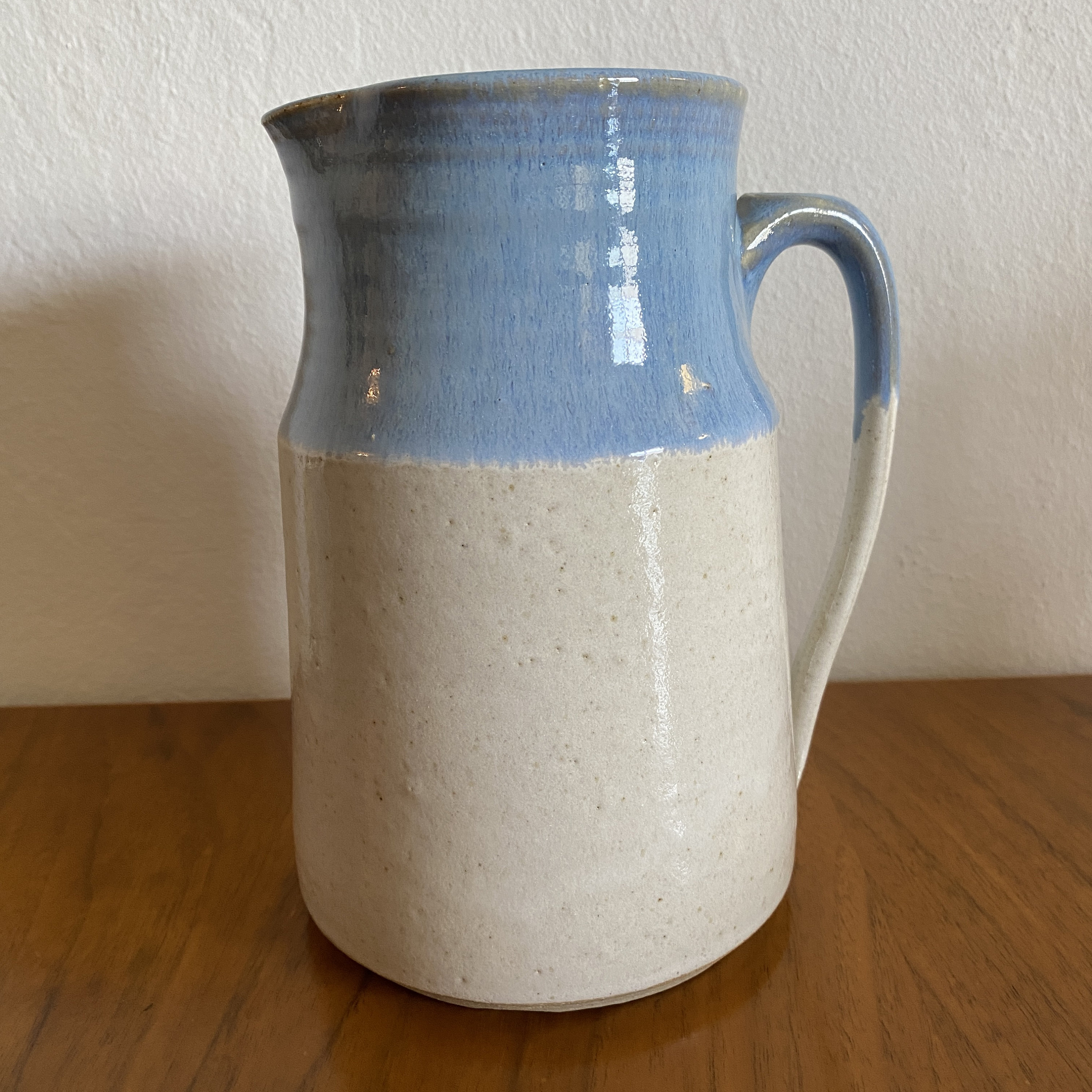 Vintage Studio Pottery Pitcher-blue & White-pat Look Signed-water Jug ...