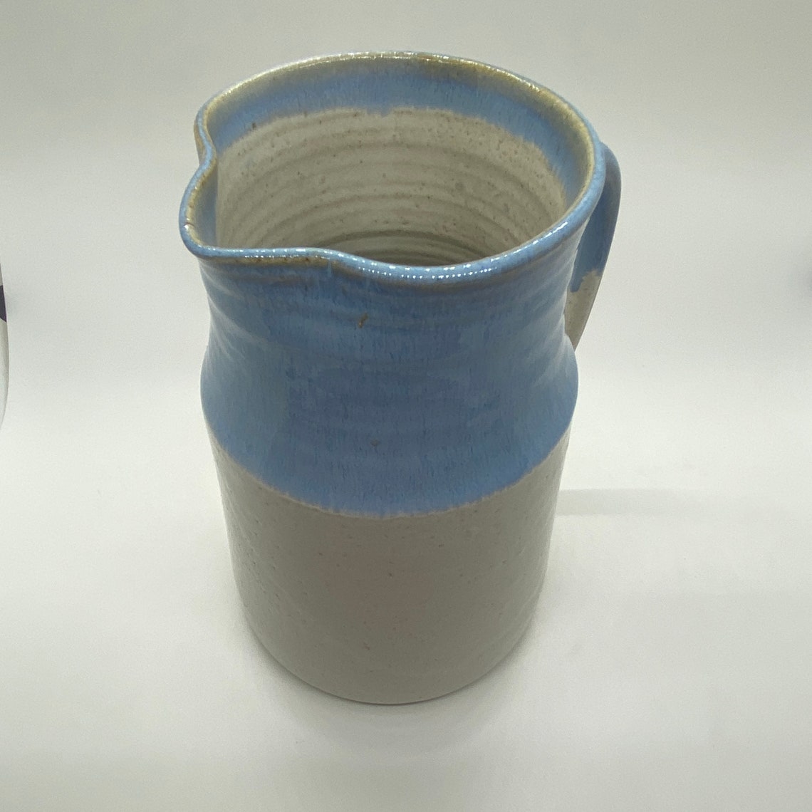 Vintage Studio Pottery Pitcher-blue & White-pat Look Signed-water Jug ...