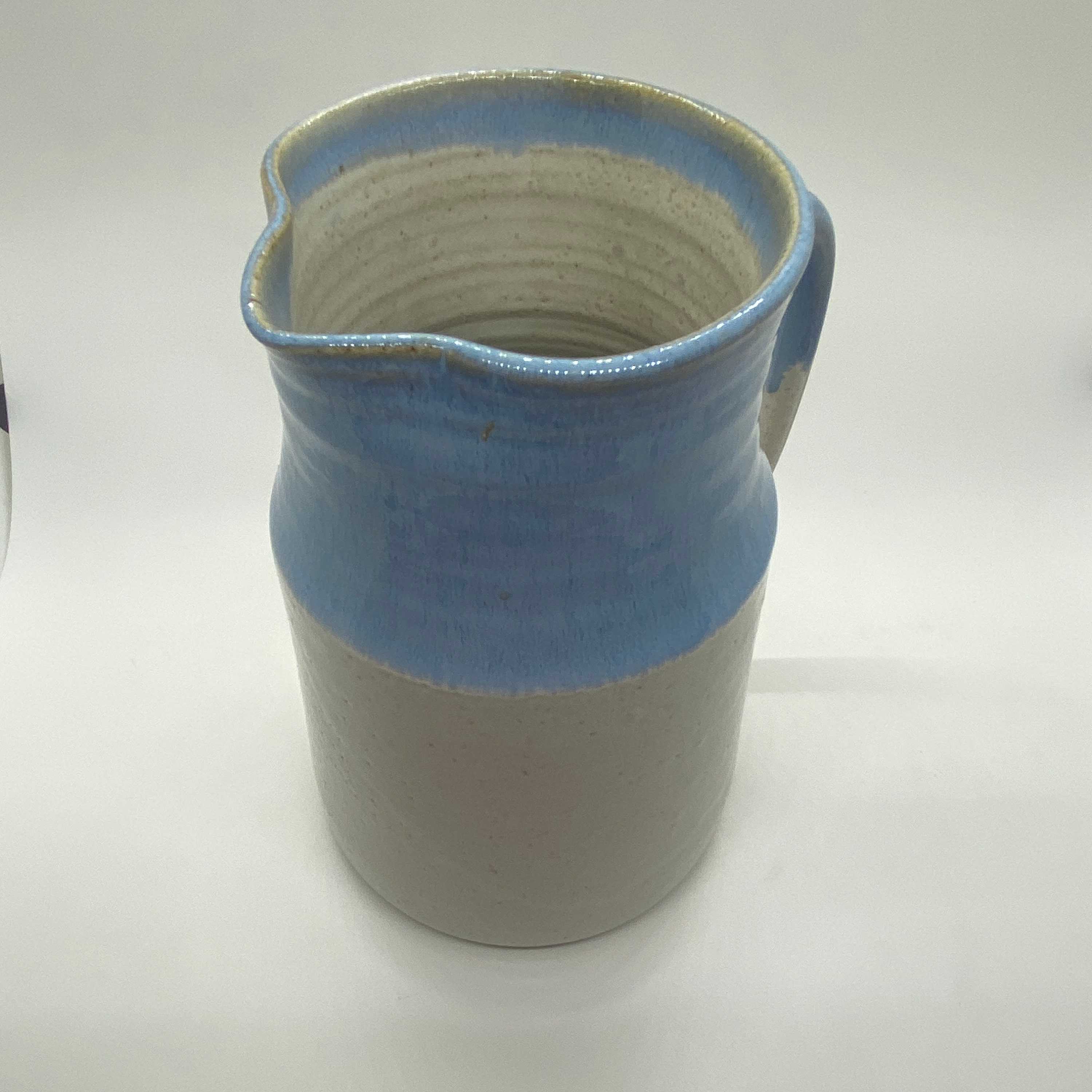 Vintage Studio Pottery Pitcher-blue & White-pat Look Signed-water Jug ...