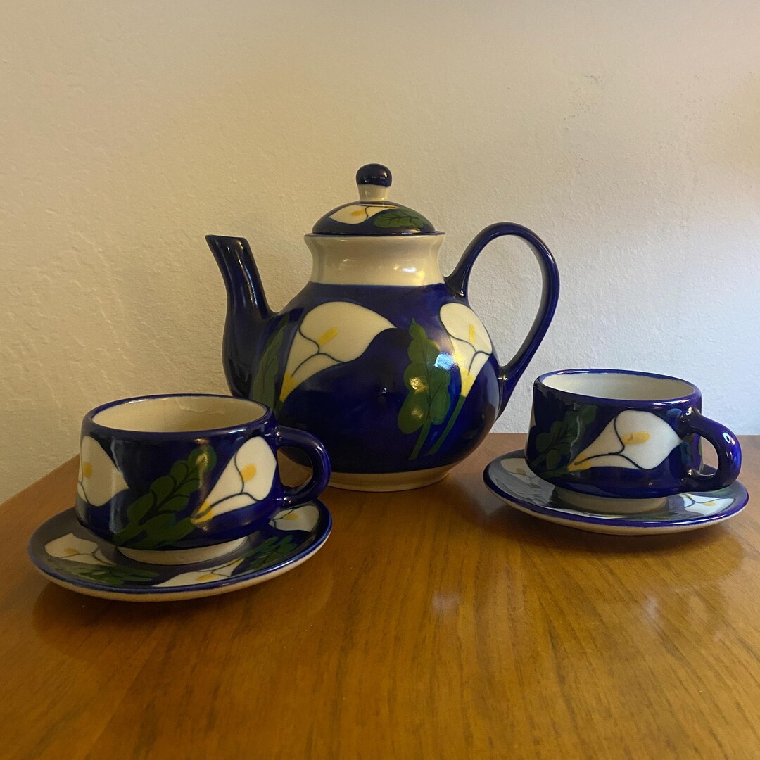 Vintage Calla Lily Tea/coffee Pot-hand Painted Mexico Pottery Set-2 ...