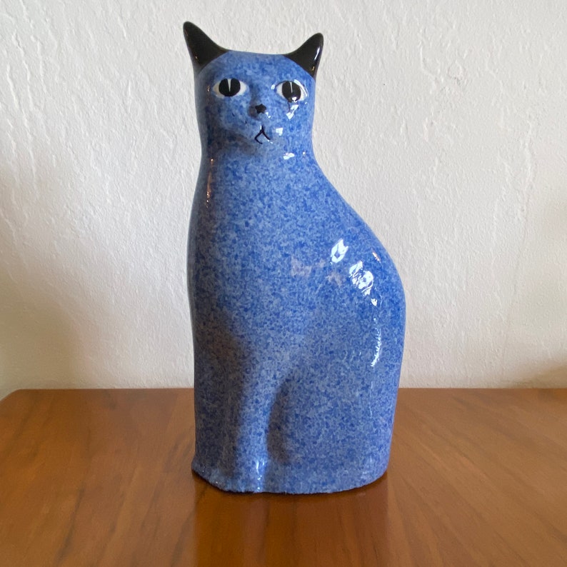 Vintage Cat Figurine/statuette-blue Ceramic-circa 1980s - Etsy