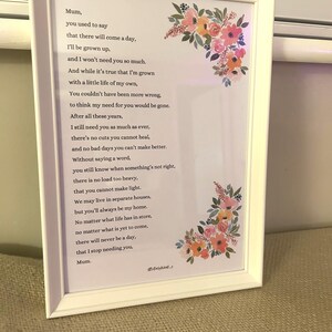 Sentimental Mum Poem Print - Mother's Day Gift, Wall Art - Etsy UK
