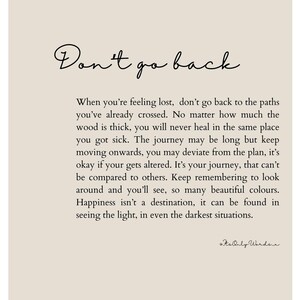 Dont Go Back Digital Download Inspirational Poem Print Motivational ...