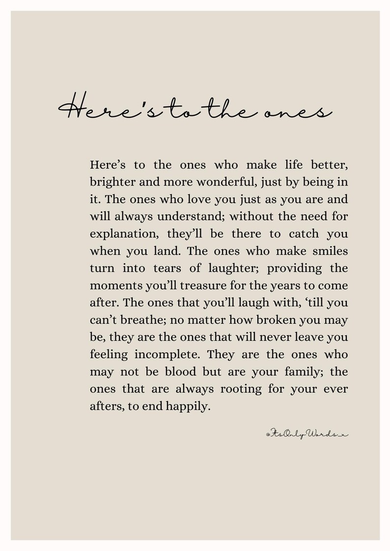 Here’s to the Ones Poem Print – Friendship Gift, Safe Place Quote ...