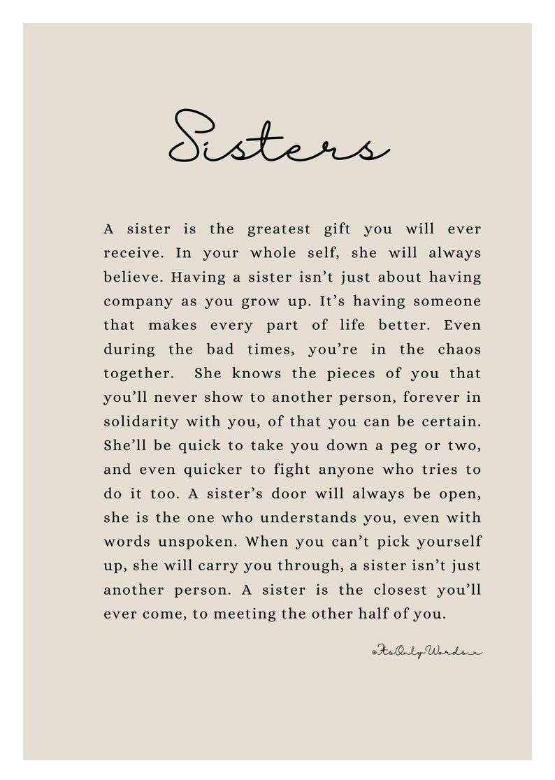 Sister Poem Print: Heartfelt Sisterly Love Gift (digital Download) - Etsy