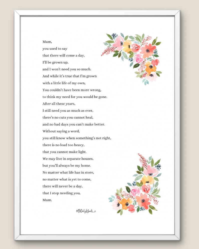 Sentimental Mum Poem Print - Mother's Day Gift, Wall Art - Etsy UK