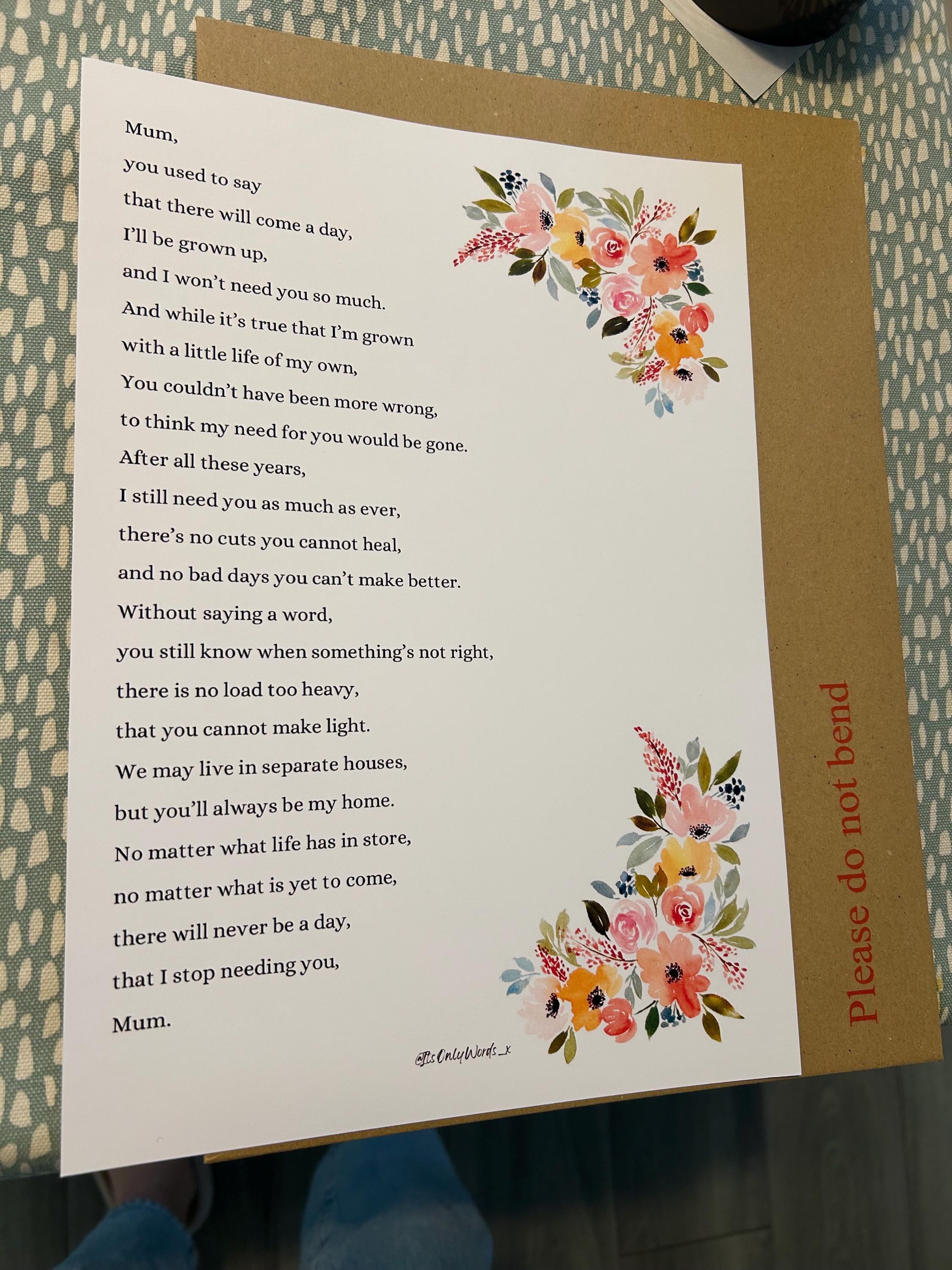 Sentimental Mum Poem Print - Mother's Day Gift, Wall Art - Etsy UK