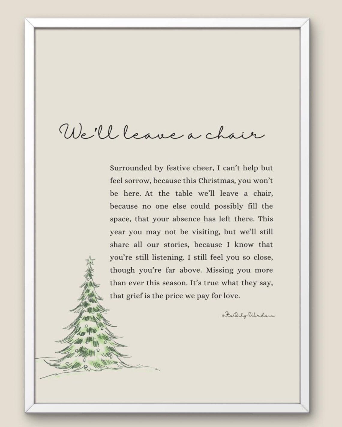 We’ll Leave a Chair” Digital Poem Print | Grieving at Christmas ...