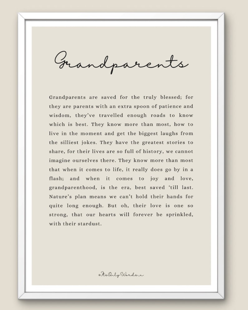 Grandparents Poem Print – A4/A5 Size, Framed or Unframed | Thoughtful ...