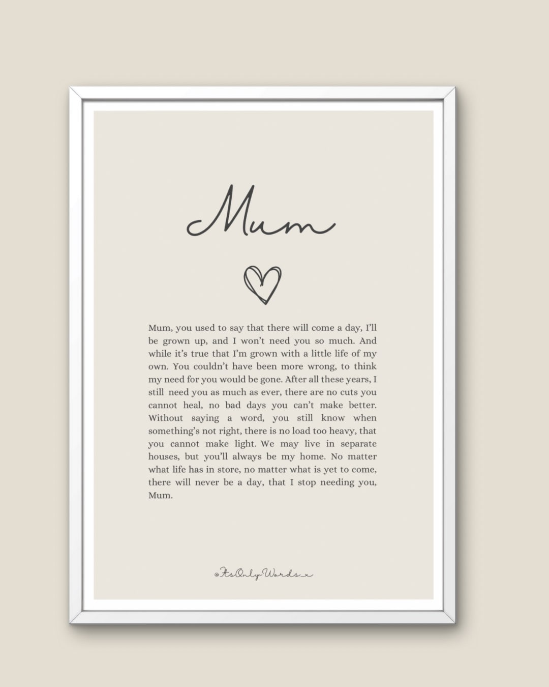 Sentimental Mum Poem Print - Mother's Day Gift, Wall Art - Etsy UK