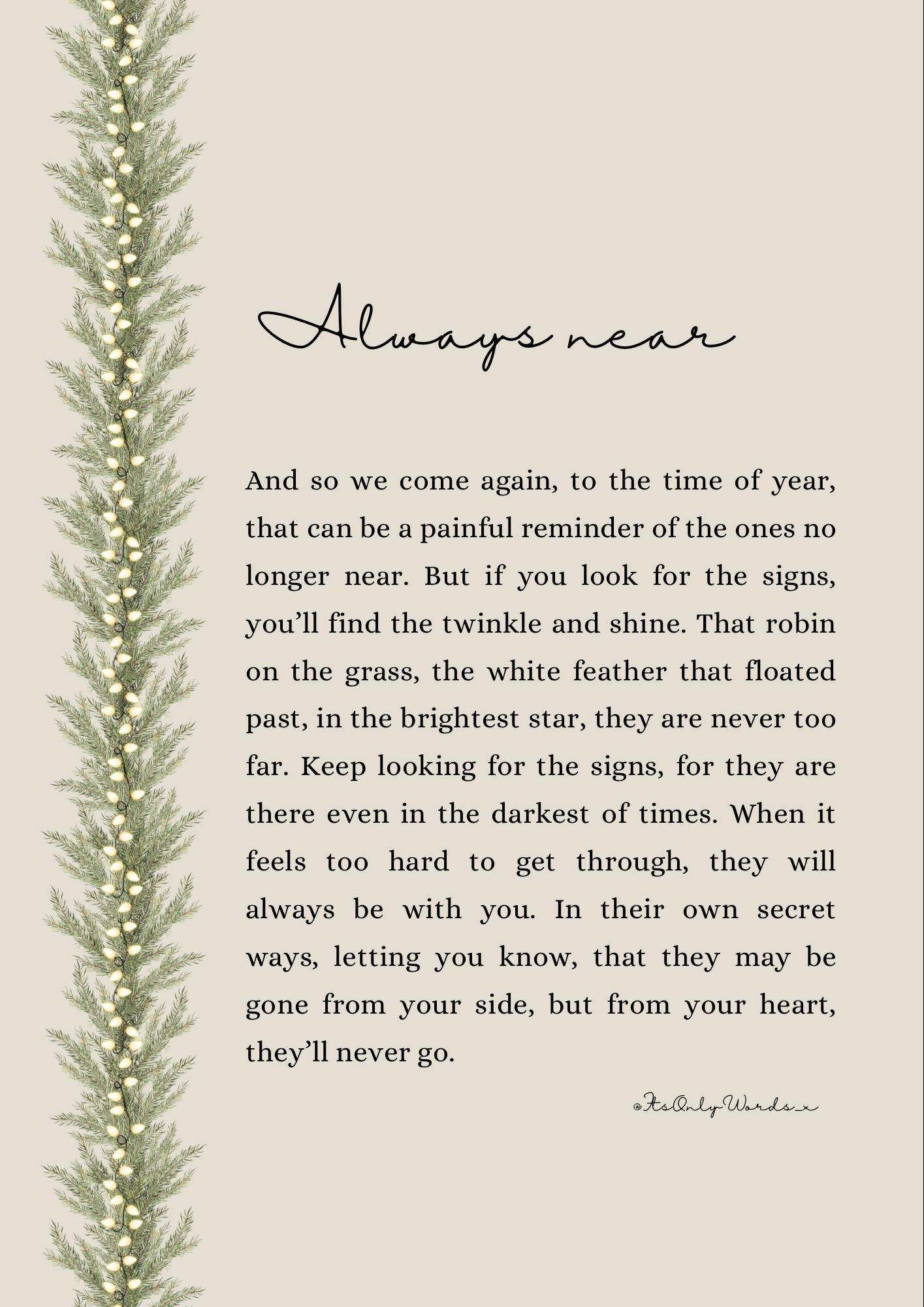 Always Near at Christmas Digital Poem Print | Grieving at Christmas ...