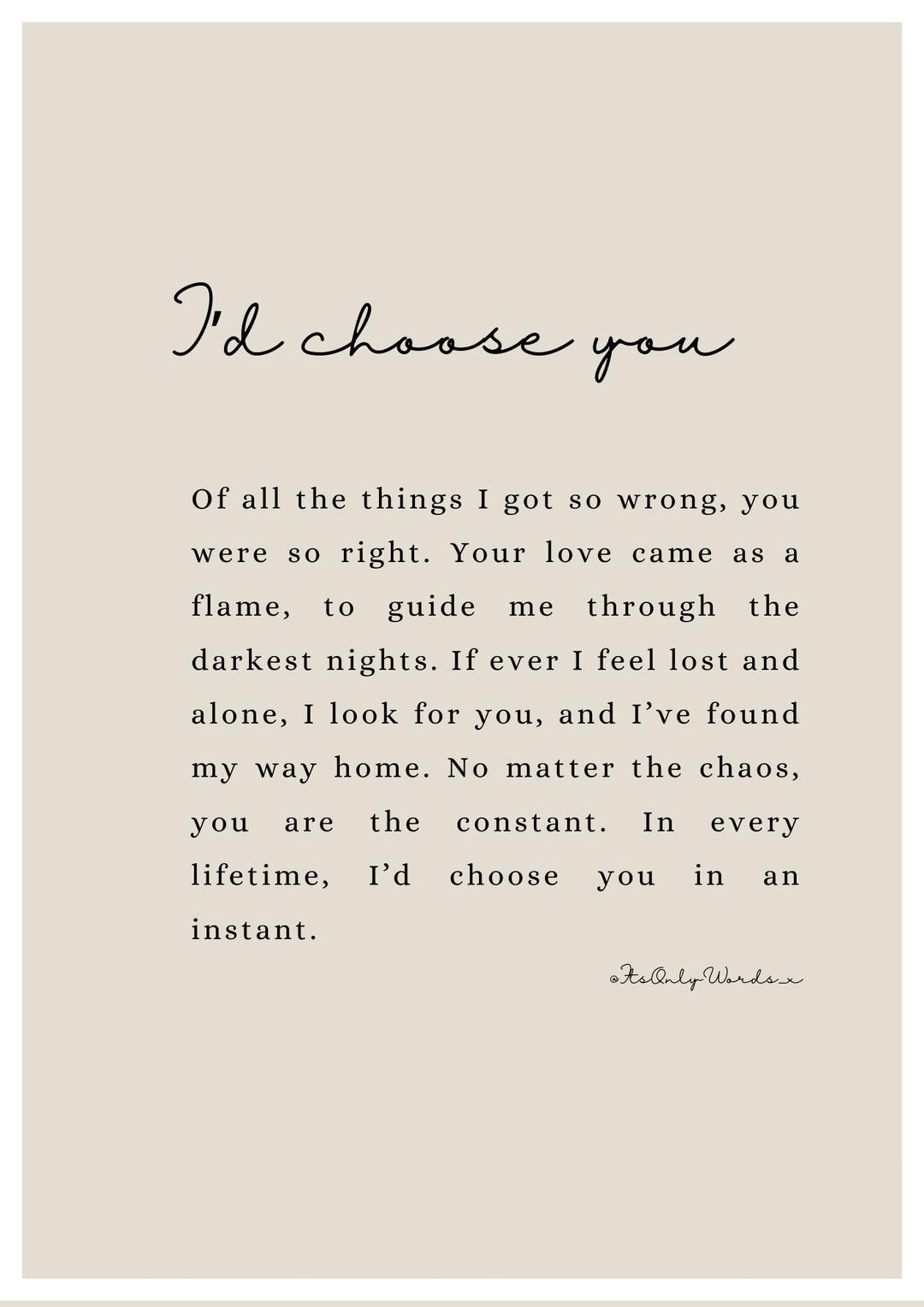 I’d Choose You Poem Print | Romantic Love Poem Wall Art | 250gsm White ...