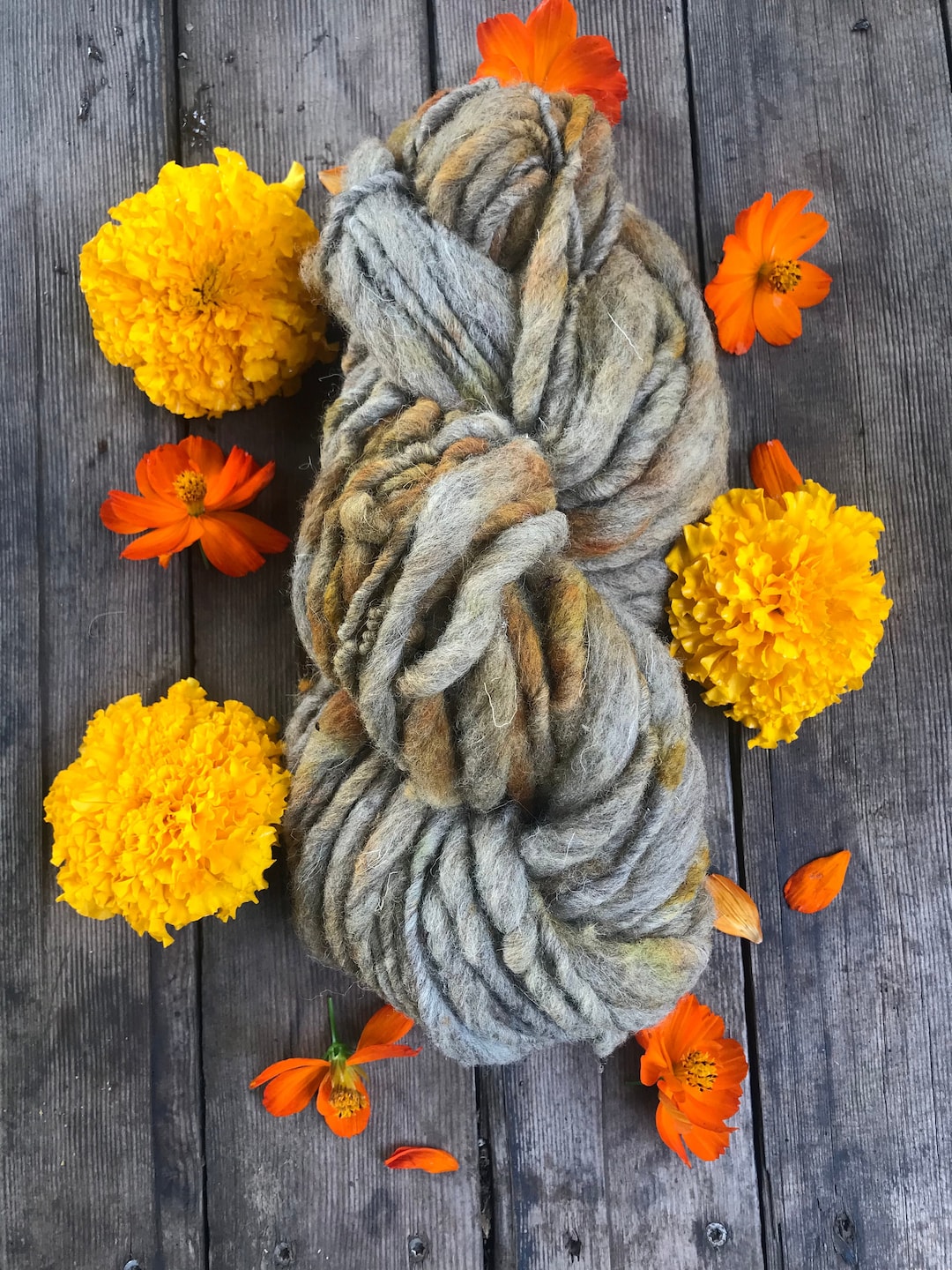 Marigold and Coreopsis Naturally Bundle Dyed Handspun Grey Yarn, 50 ...