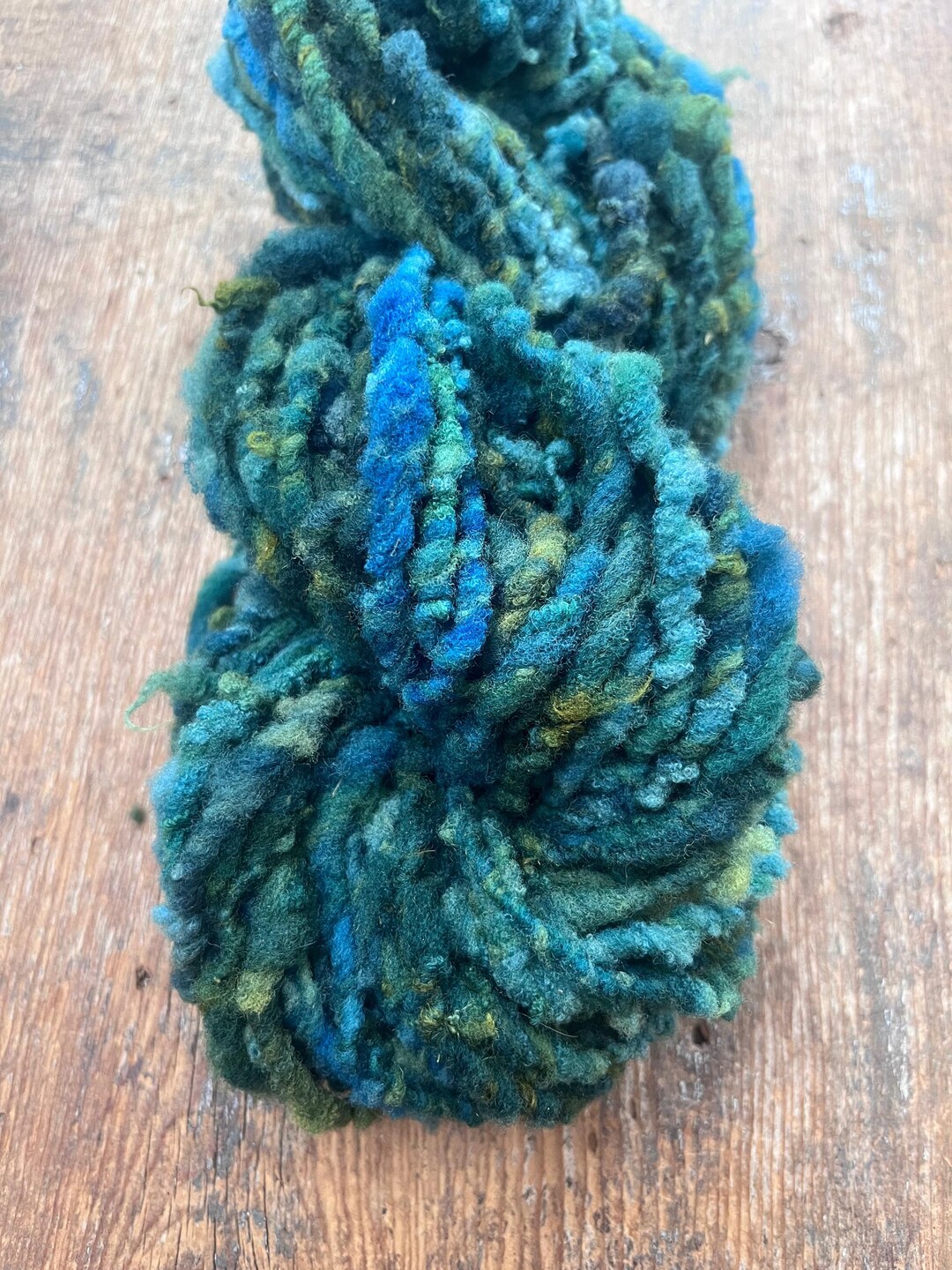 Tidal - Nubbly Blue Green Handspun Southdown Wool Art Yarn - Etsy