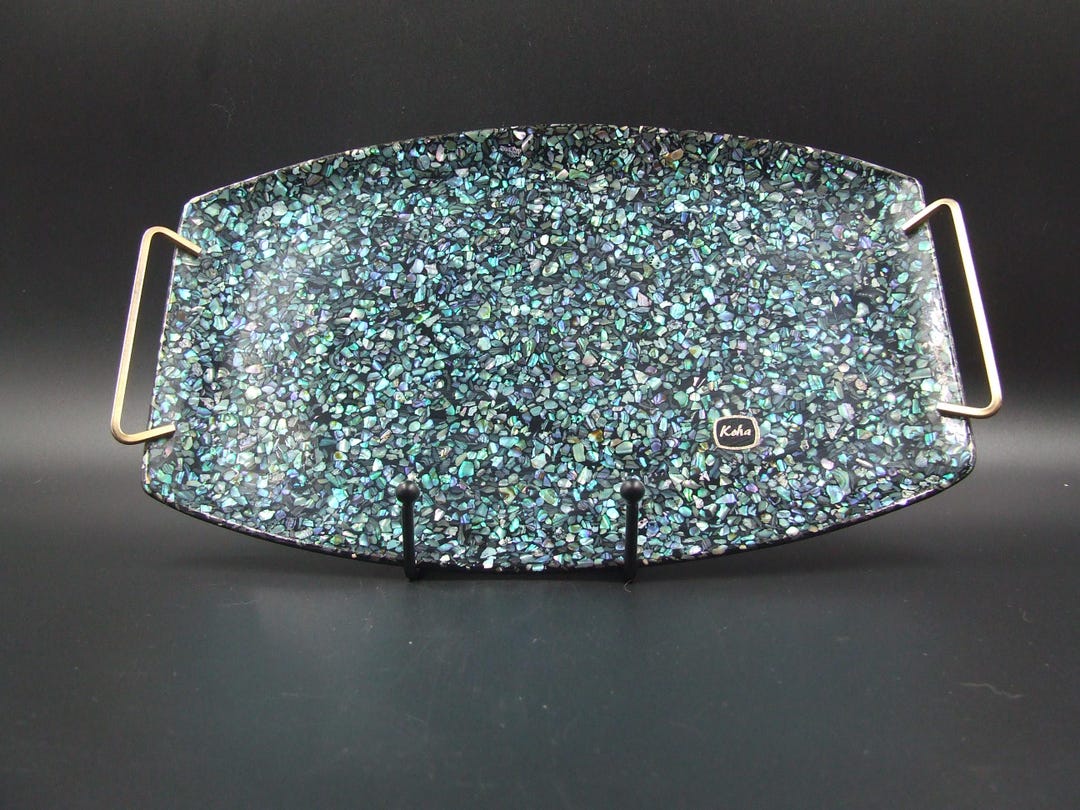 Vintage Koha Paua Shell Tray – Iridescent Abalone Inlay, 31cm Serving ...