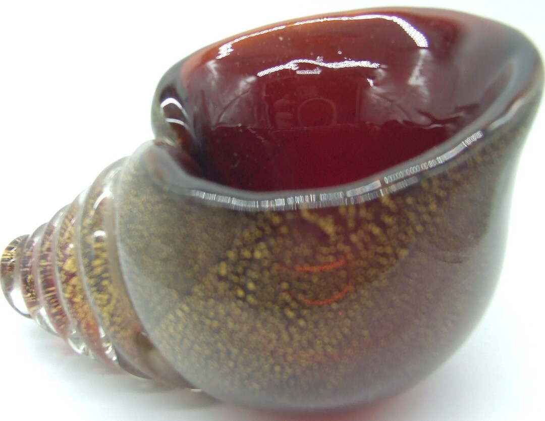 Murano Handblown Cranberry and Gold Leaf Conch Shell - Etsy