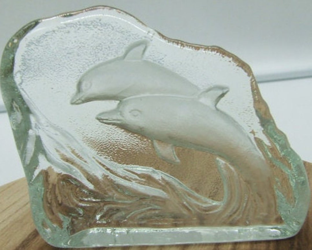 Reverse-etched Clear Glass Dolphin Paperweight - Etsy