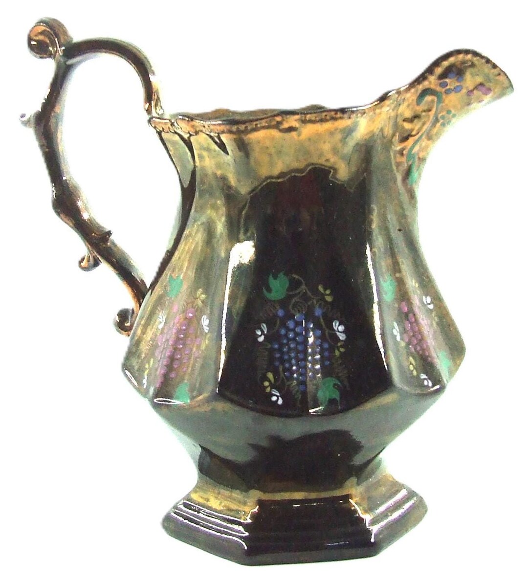 Antique Copper Lustre Pitcher: Hand-painted Grapevine Design, Victorian ...