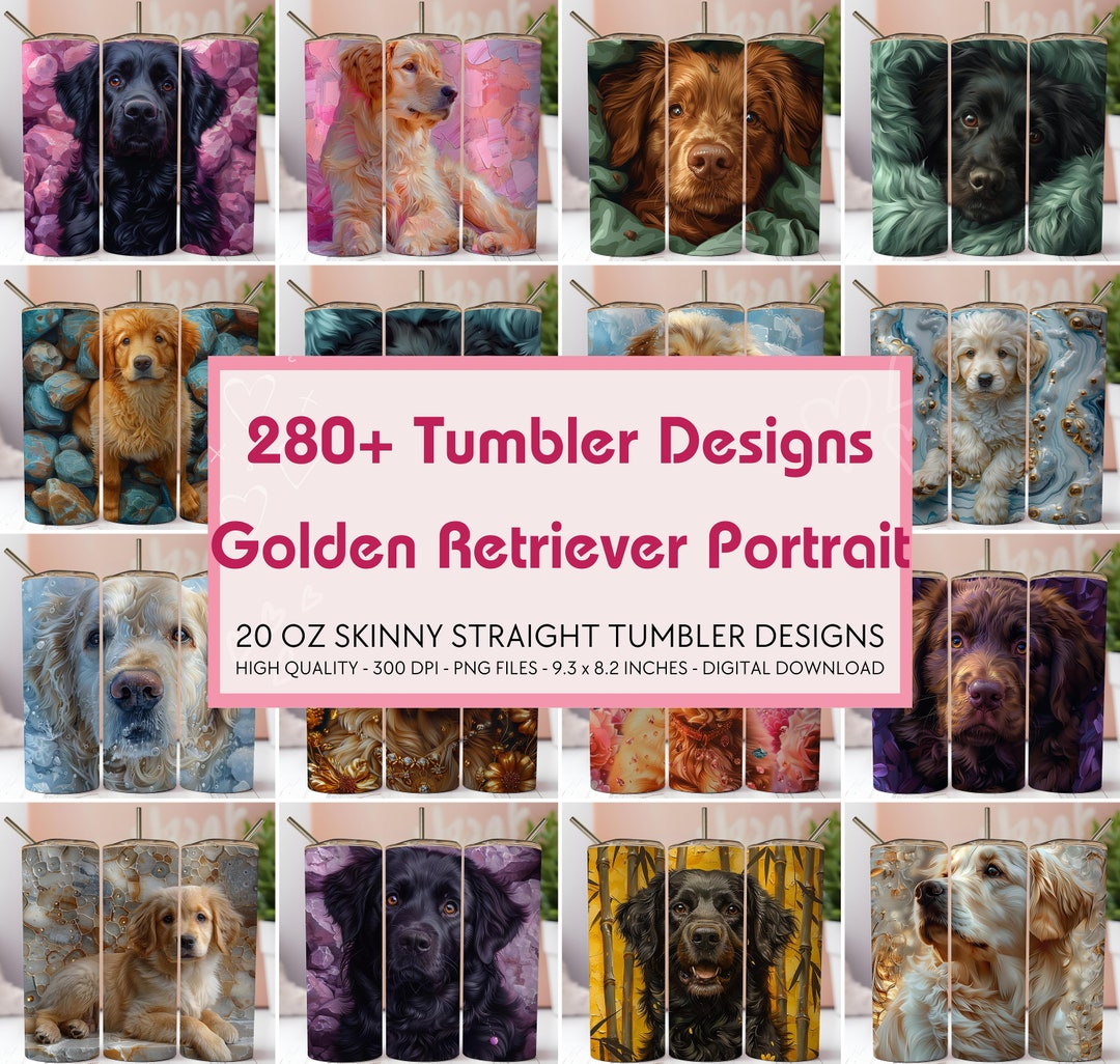 Golden Retriever Portrait, 280+ Designs, Tumbler Design Bundle, 20oz ...