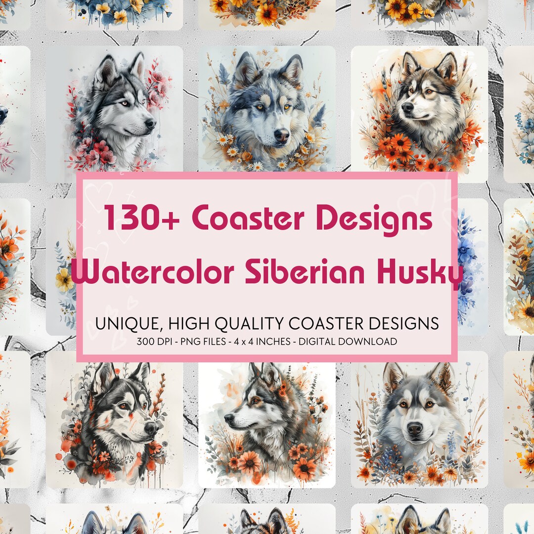 Watercolor Siberian Husky 140 Coaster Designs, Unique Car Coaster, Car ...