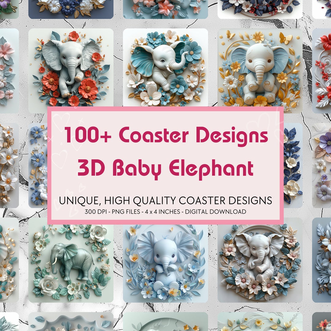 3D Baby Elephant Coaster Designs, Car Coaster Art (digital Download) - Etsy