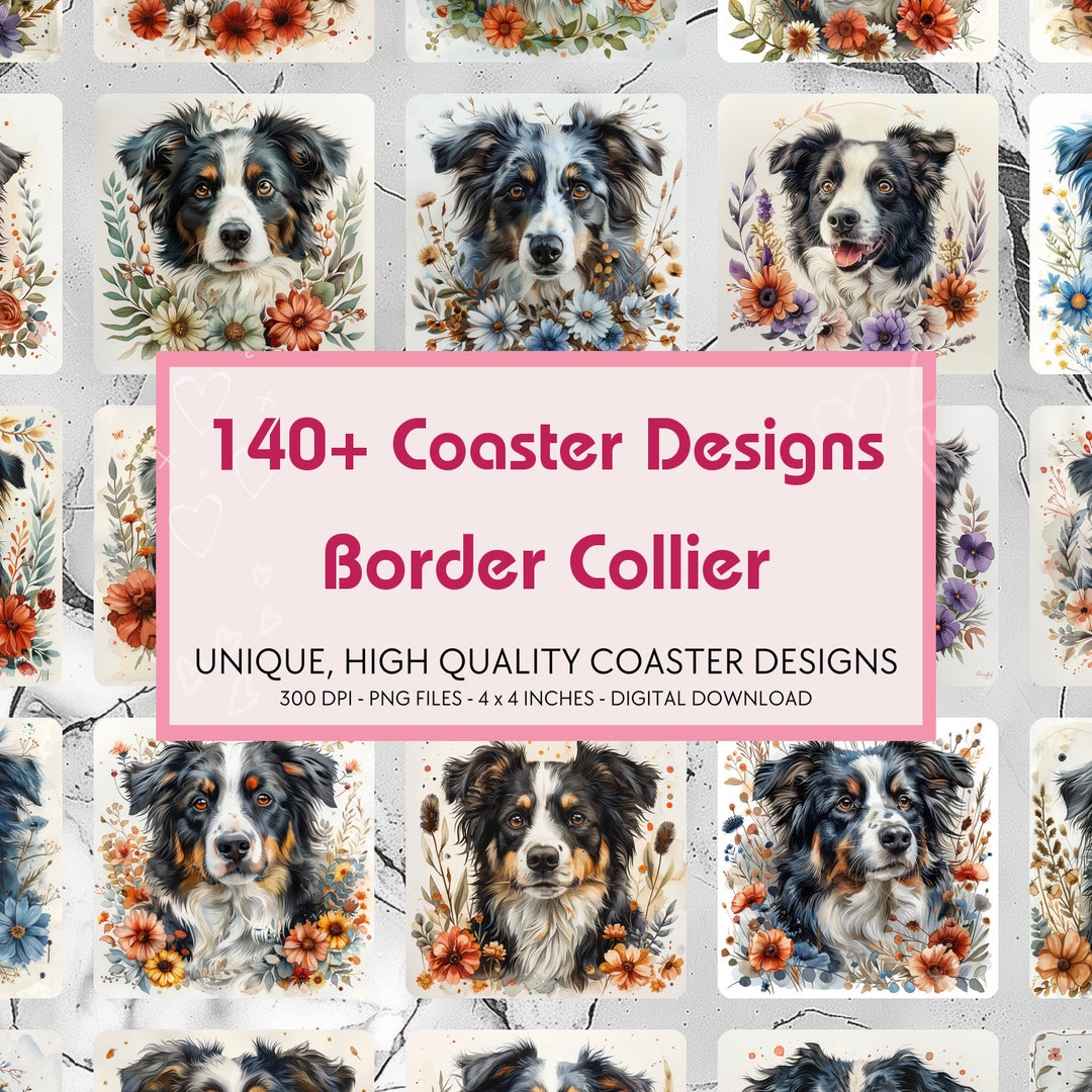 Watercolor Border Collier 140 Coaster Designs, Unique Car Coaster, Car ...