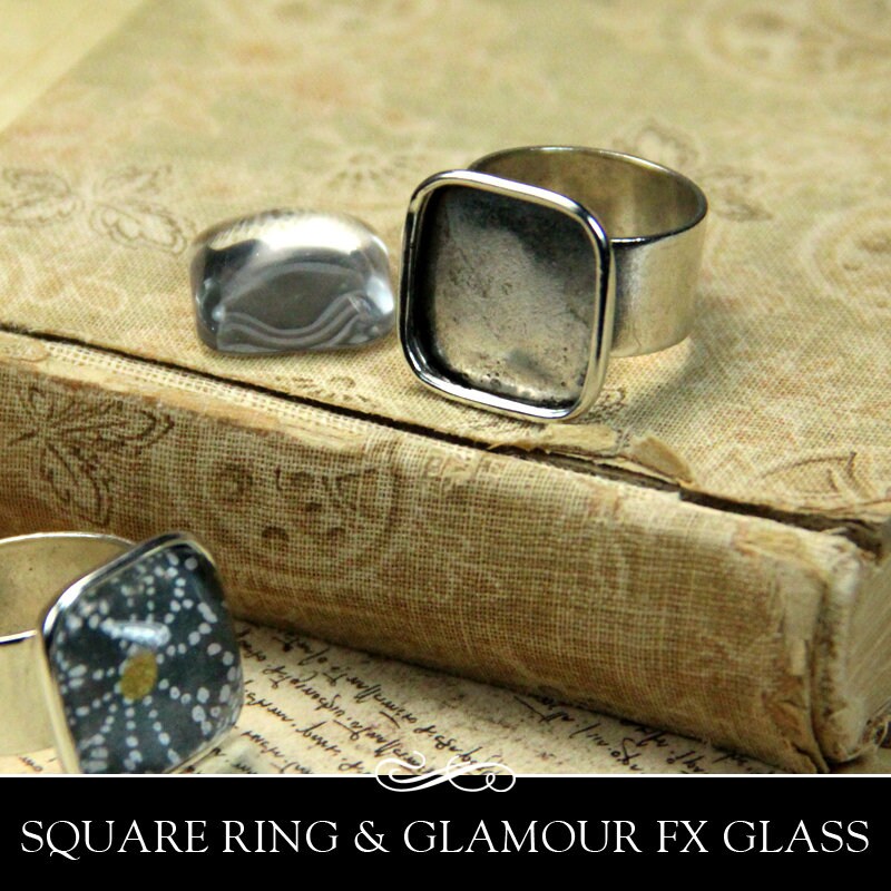 16mm Bezel Ring Tray Setting. Adjustable Wide Band. Glamour FX Glass ...