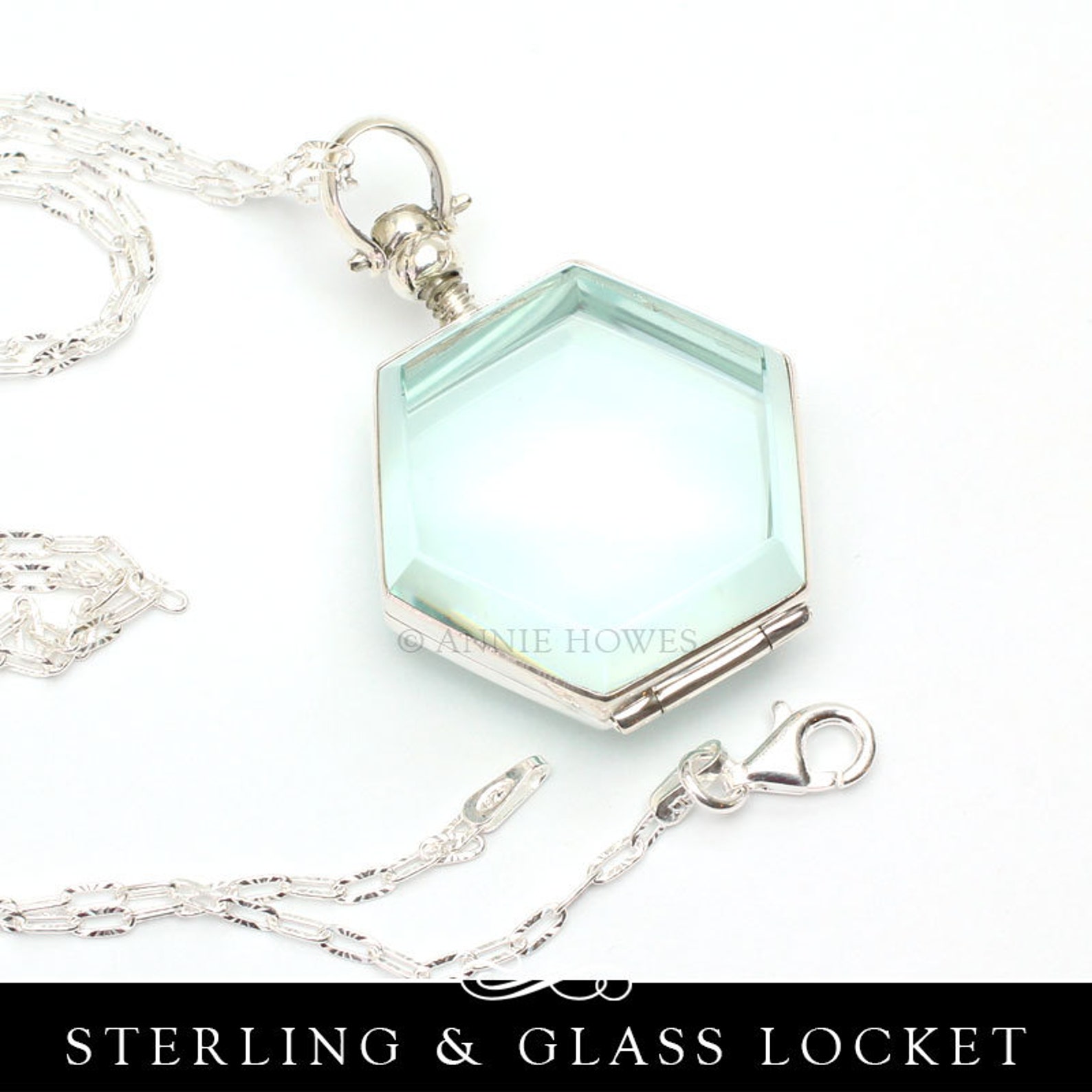 Sterling Silver Glass Locket Hexagon Pendant. Wedding Bouquet - Etsy