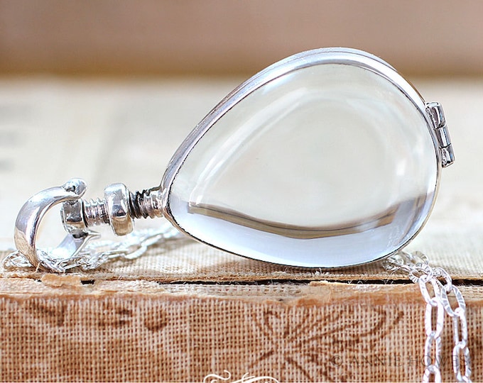 Sterling Silver Glass Locket Pendant. Wedding Bouquet Charm. Tear Drop ...